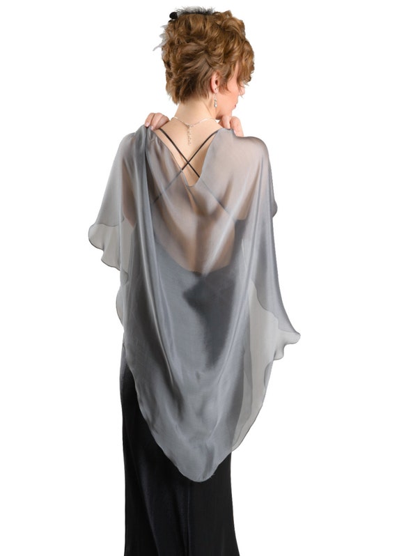 Promo Sale: Silver Grey Silk Chiffon Shawl