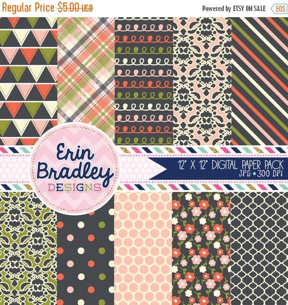60% OFF SALE Digital Papers Damask Floral by ErinBradleyDesigns