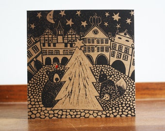 Linocut christmas | Etsy