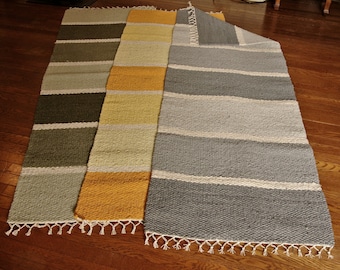 Small Wool Area Rug Hand Woven Rug Runner Blue White & Green