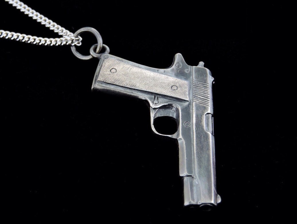 Oxidized Sterling Silver 1911 45 Pistol by DanielLeslieJewelry