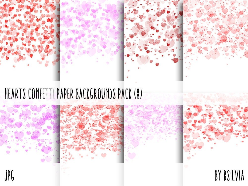 Hearts Confetti Backgrounds Paper Pack Valentine's Day