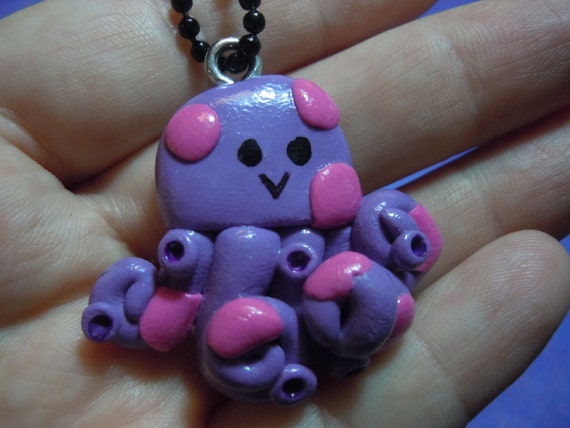 Kawaii Octopus Pendant Polymer Clay Octopus Necklace by laminartz