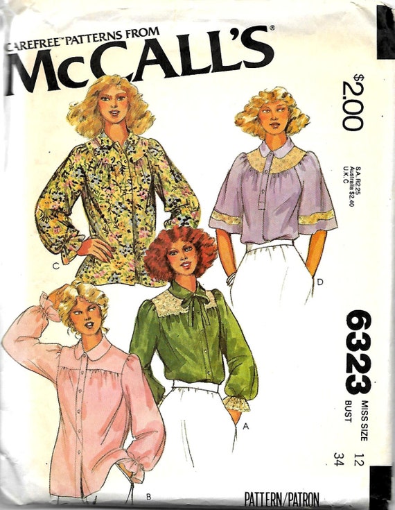 McCall's 6323 Misses Set Of Shirts Pattern Size 12 UNCUT
