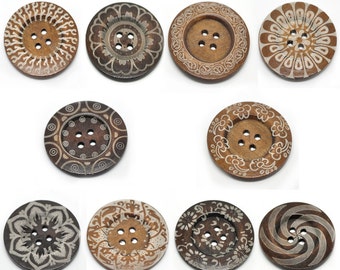10 Brown Wooden Buttons 25mm 1 inch 4 Holes by SuppliesSundries