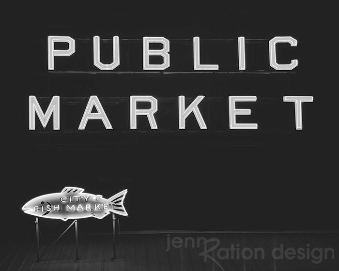 Public Market Seattle Neon Sign Seattle Art by JennRationDesign