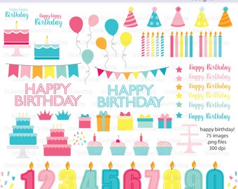 Birthday Cake on Cake Stand Digital Clipart Instant download