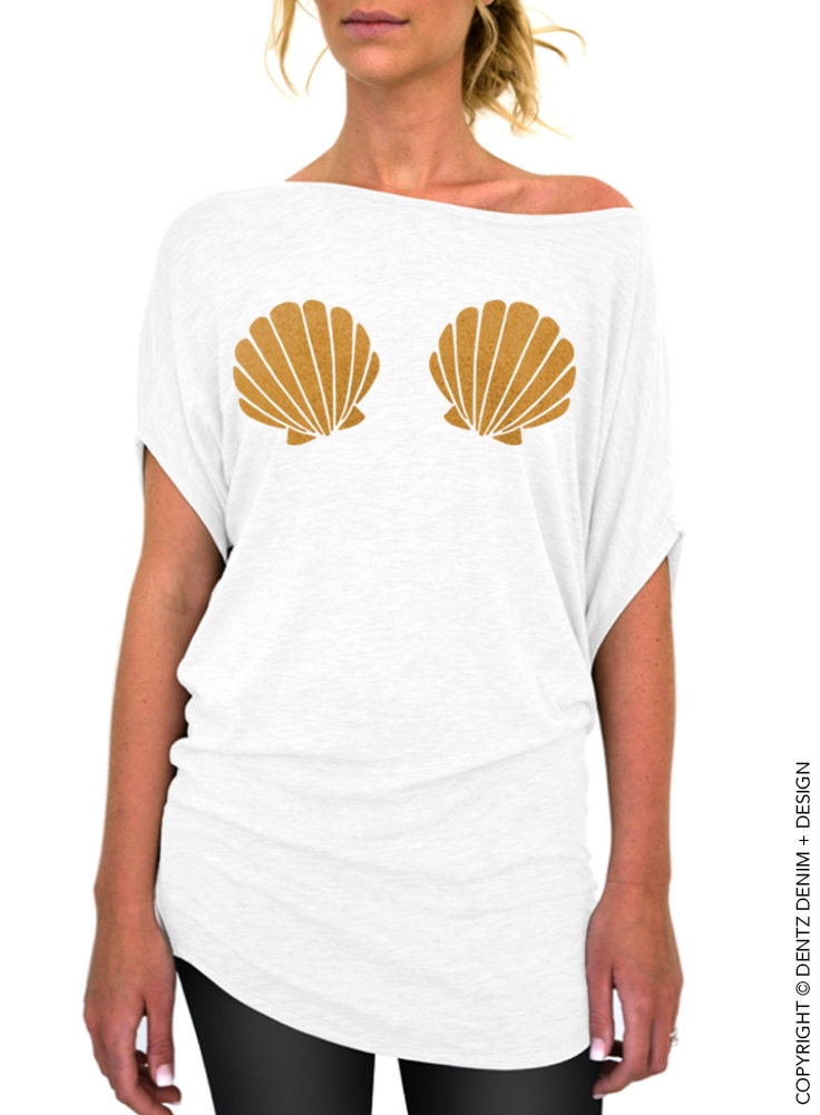 Mermaid Seashells White Slouchy Tee Shirt Mermaid Shell