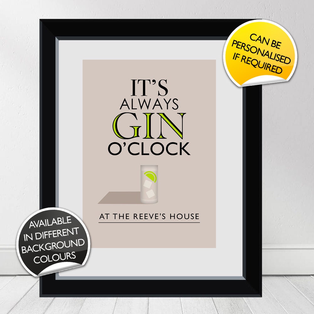 Personalised It's Always Gin O'Clock Print A4-A2 by BJEartshop
