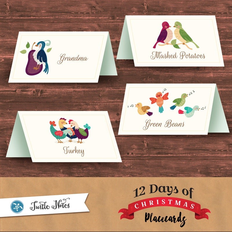 12 Editable Twelve Days of Christmas Place Cards