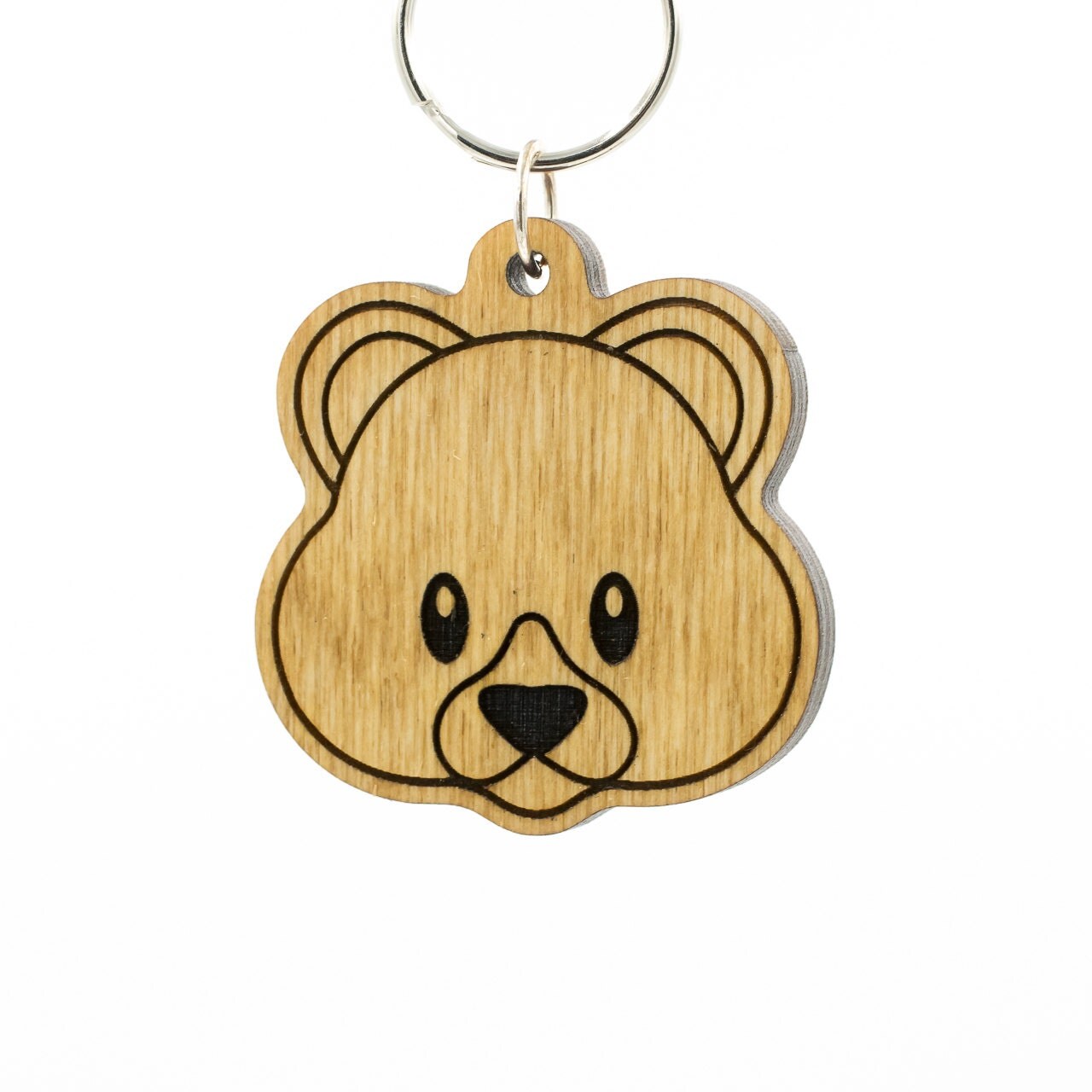 Teddy Bear Emoji Keychain Bear Face Emoji Carved Wood Key