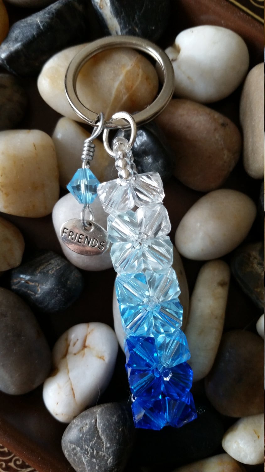 Ombre Crystal Keychain with a Charm Swarovski Capri Blue