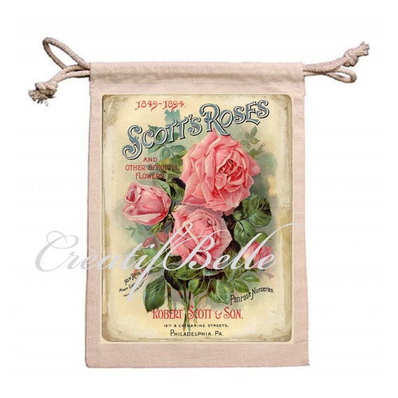 Vintage Pink Roses Seed Packet Large Instant Digital Download