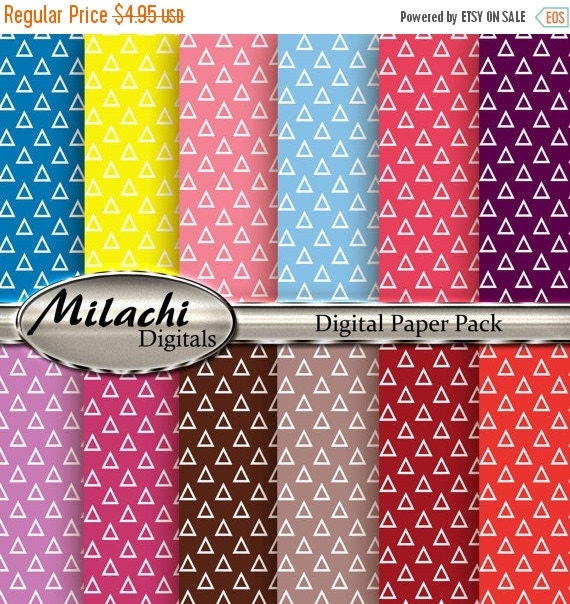 70% OFF sale White Triangles Digital Paper Pack by MilachiDigitals