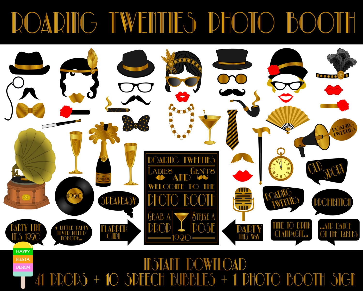 PRINTABLE Roaring Twenties Photo Booth Props1920