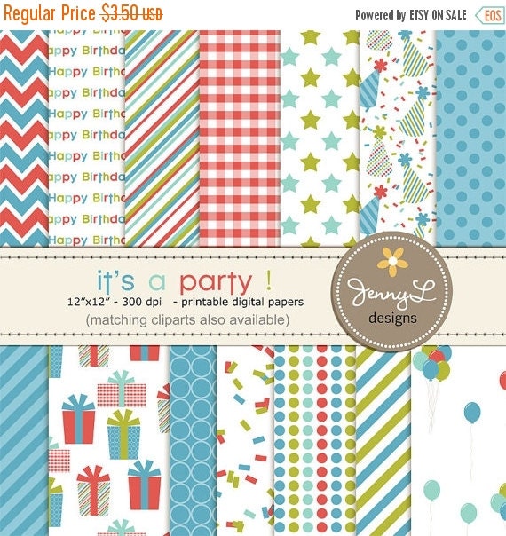 50% OFF Birthday Party Digital Papers for by JennyLDesignsShop