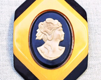 Black bakelite cameo | Etsy