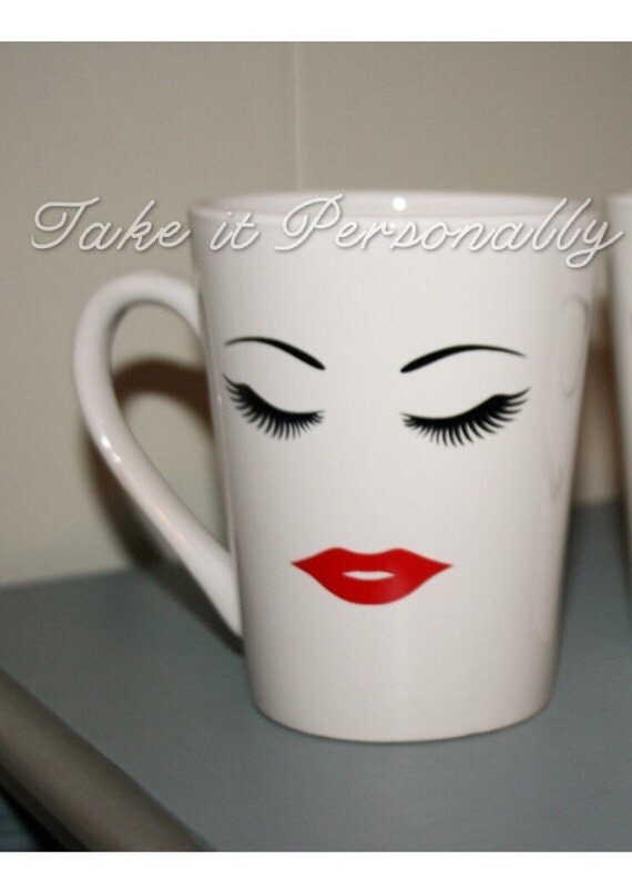 Makeup Mug Coffee Mug Eyelashes Lipstick by TakeItPersonallySB