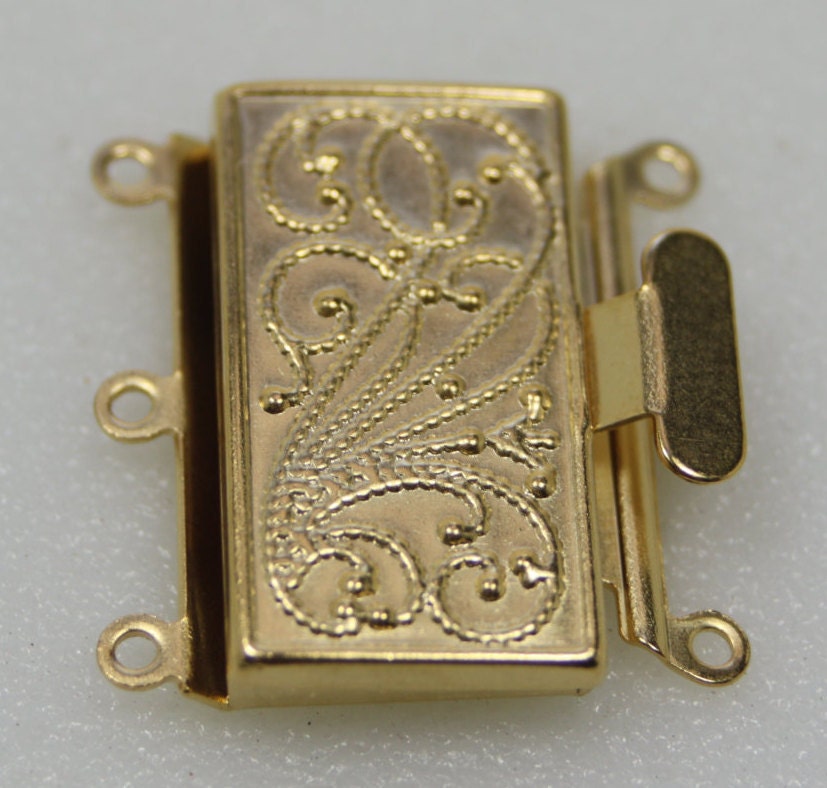 Antique Gold Box Clasp 3 Strand Vintage Style