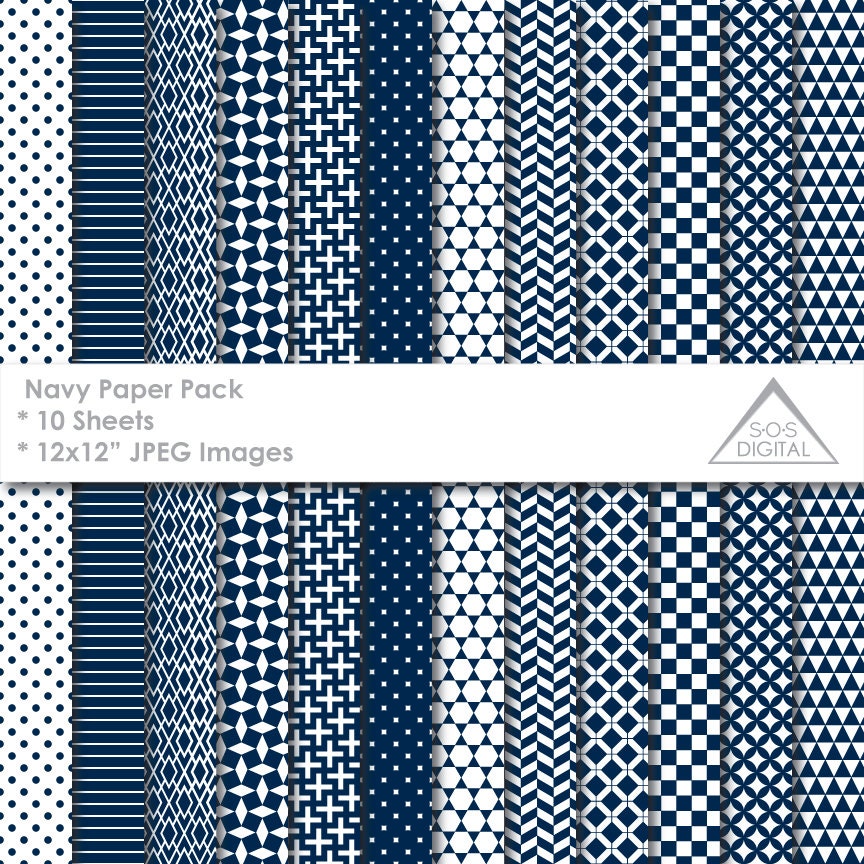 Navy Paper Pack Navy Blue Patterns Star Herringbone