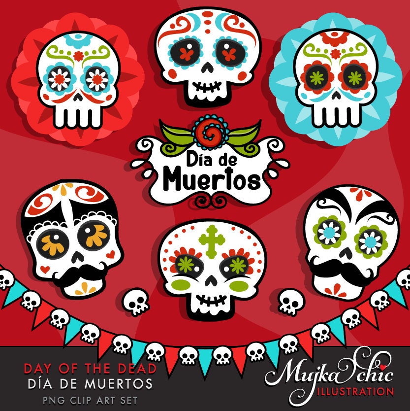 Day of the Dead Clipart. Sugar skulls clipart Día de Muertos