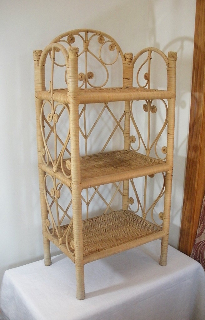 Vintage Natural Wicker Bookshelf Stand – 3 Shelf Stand – Haute Juice