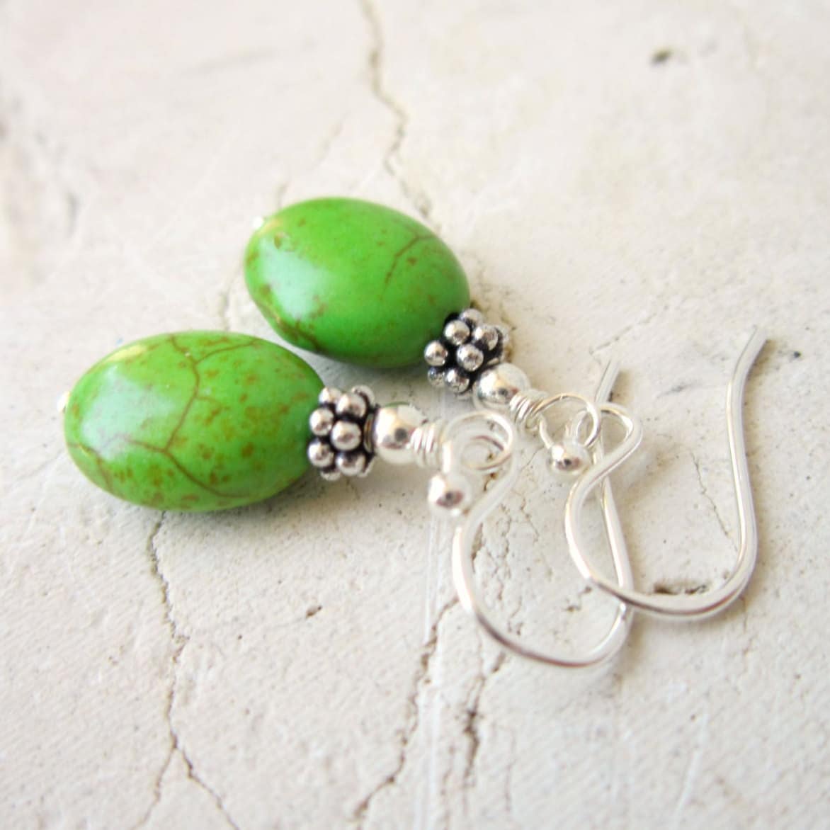Apple Green Turquoise Earrings. Green Turquoise Dangle