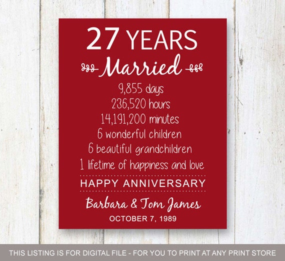 27th Wedding Anniversary Gift For Parents 27 Years Wedding