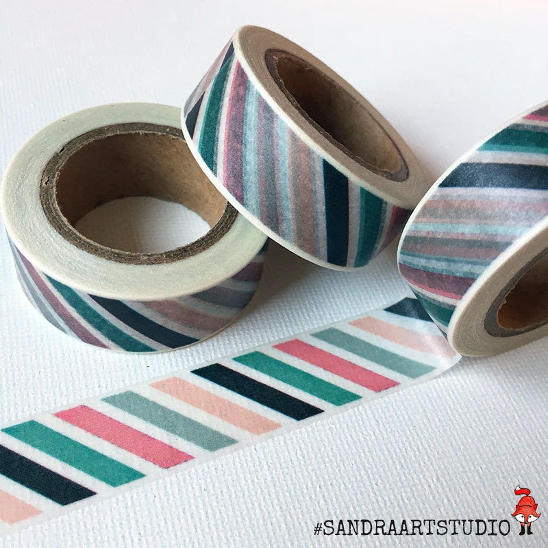 Washi tape with colorful stripes, printed paper tape, embellishment ...