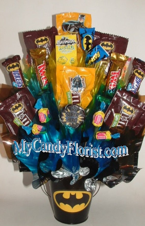 BATMAN Candy Bouquet Centerpiece w/ Edible Party by CandyFlorist