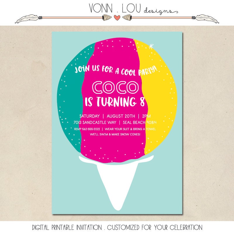 snow cone invitation shaved ice party summer invite hand