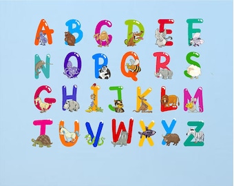 Items similar to Kids Alphabet vinyl decal - ABC decal - A to Z letters ...