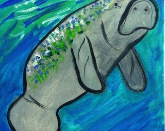 Manatee paintings | Etsy