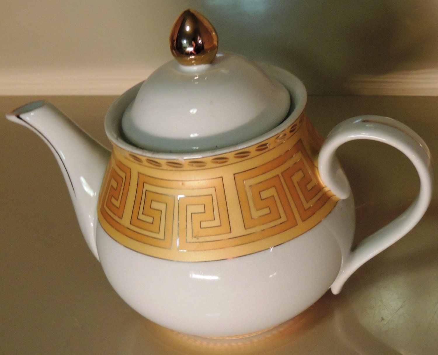 White Porcelain Tea Pot Greek Key Pattern Used on movie set of Patriots ...