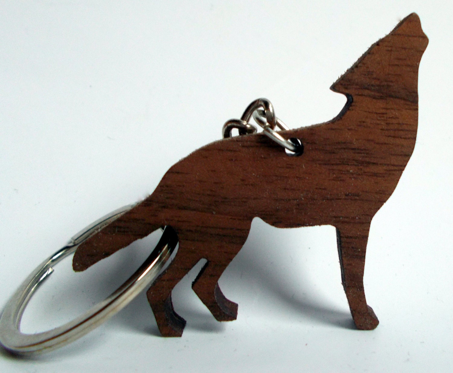 Wooden Wolf Keychain Walnut Wood Animal Keychain
