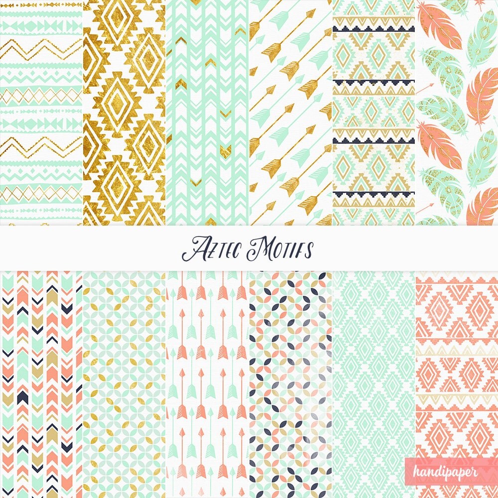 Digital scrapbooking paper:Aztec motifs printable by handipaper