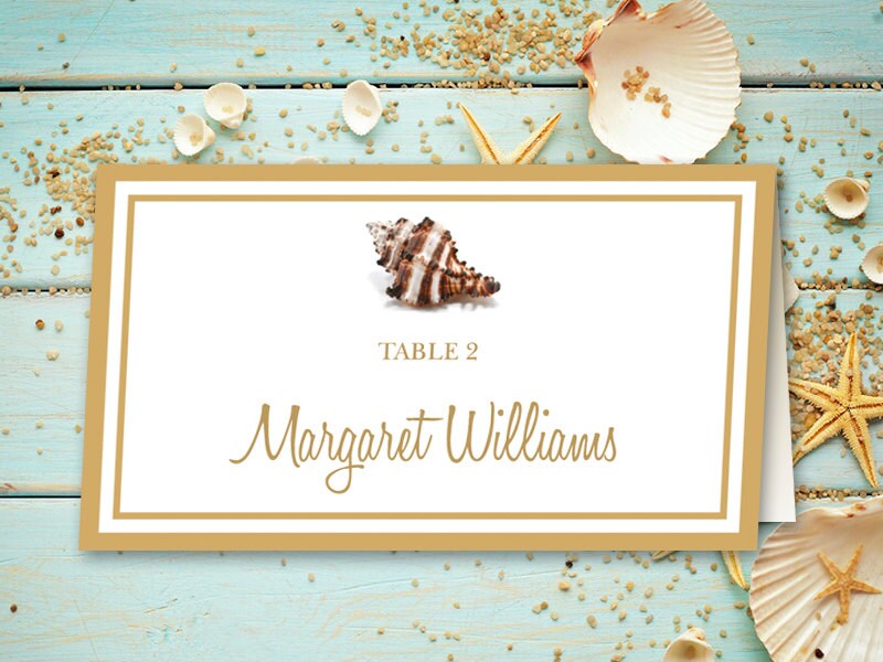Beach Wedding Place Card Printable Template Seashell
