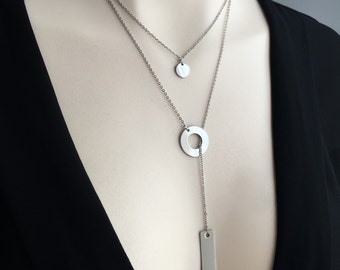 Layered Multi Chain Necklace-Two Tone Chain Necklace-Rocker