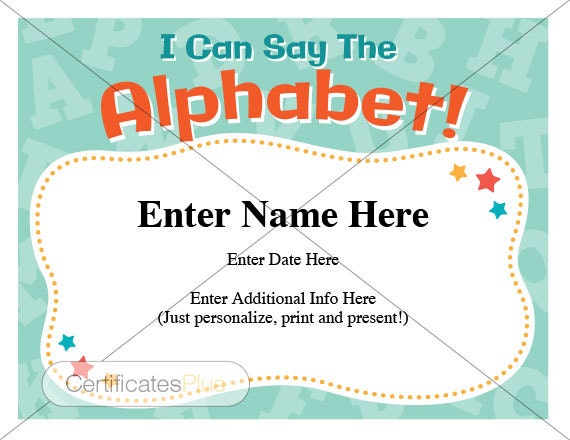 Kid certificate ABC's certificate child by CertificatesPlus