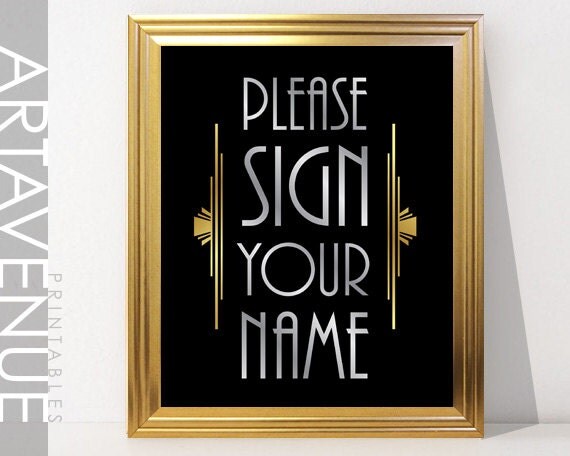 Please Sign Your Name Printable Sign Art Gatsby Party Sign