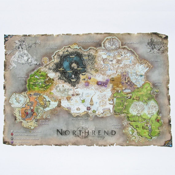 Northrend Map World of Warcraft Map Cotton Canvas Digital
