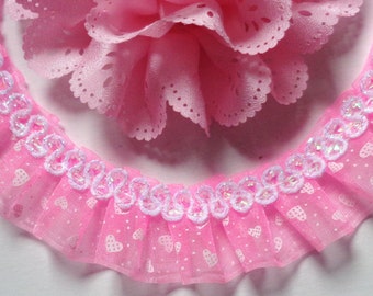 Items similar to Hot Pink Ruffled Lace Boutique Flower with Pearls On ...