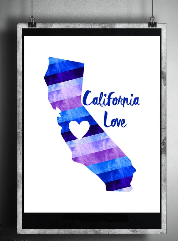 California Love Art Print Blue Silk Stripes Heart Printable