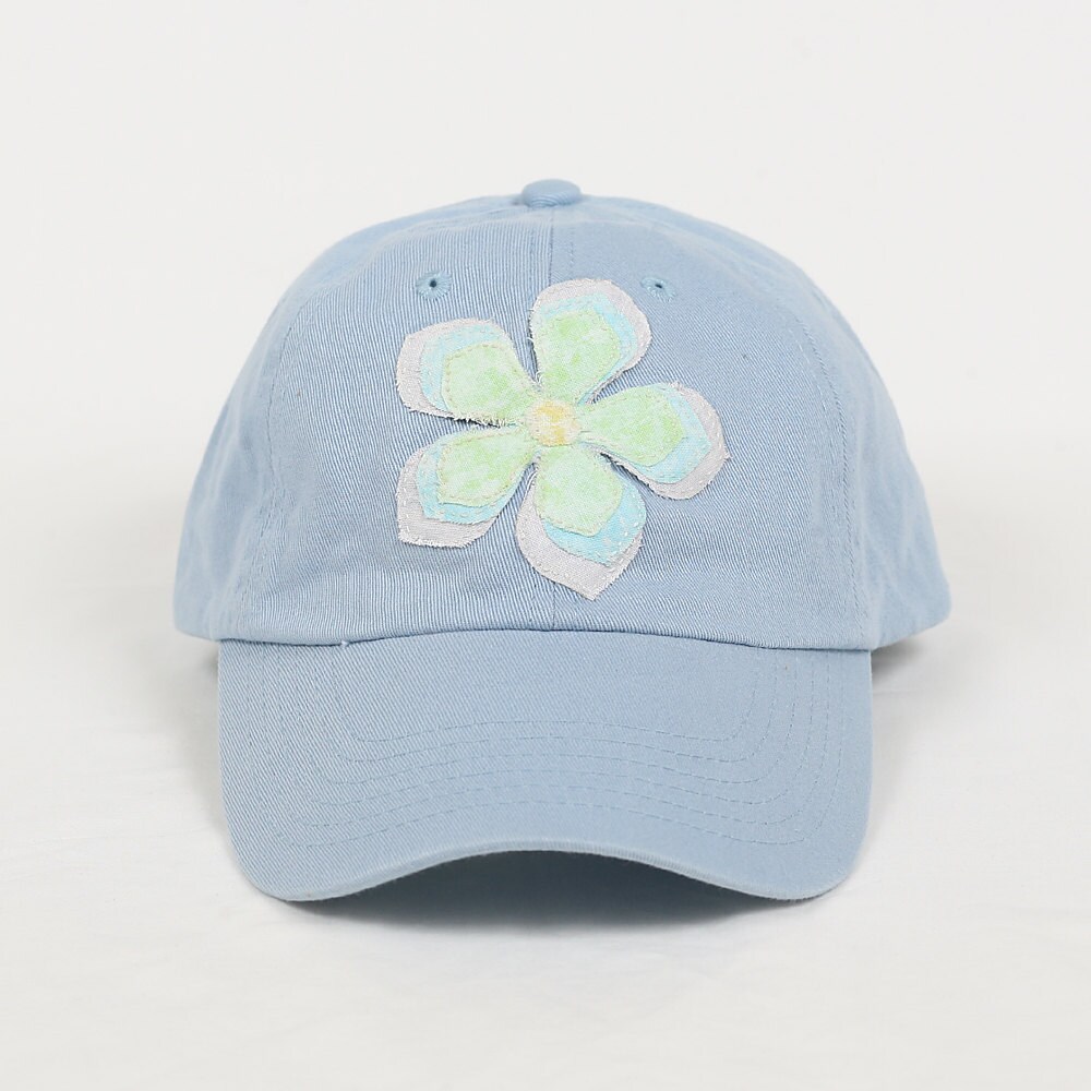 Light Blue Ladies Baseball Cap with Pastel Flower Decal