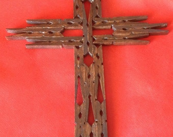 Items similar to Cross made from oak wood limbs on burlap canvas on Etsy