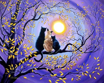 Cat in moonlight | Etsy