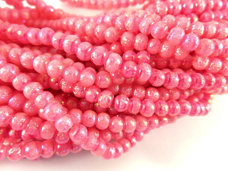 100 4mm Glass Beads Bright Pink Matte AB Small Shimmery