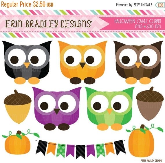 SALE Halloween Pumpkin Owls Clipart Clip Art by ErinBradleyDesigns