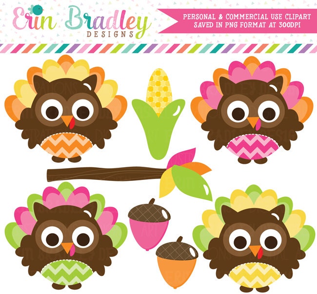 Thanksgiving Owls Clipart Graphics with Corn by ErinBradleyDesigns