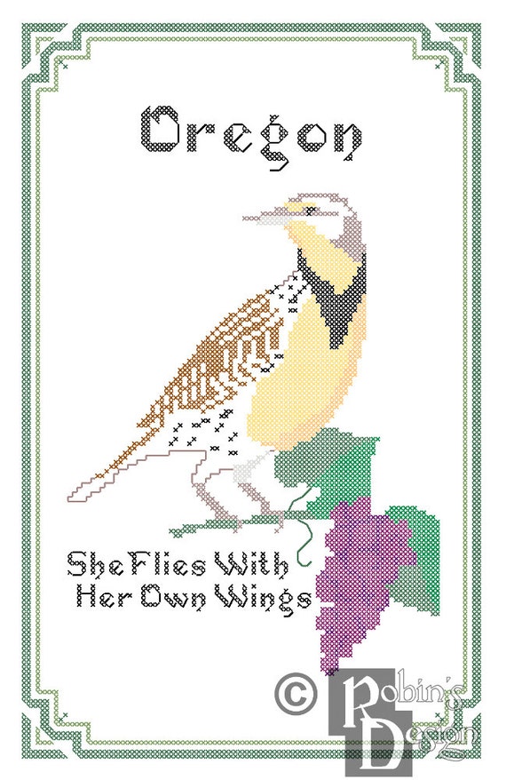 Oregon State Bird Flower and Motto Cross Stitch by robinsdesign
